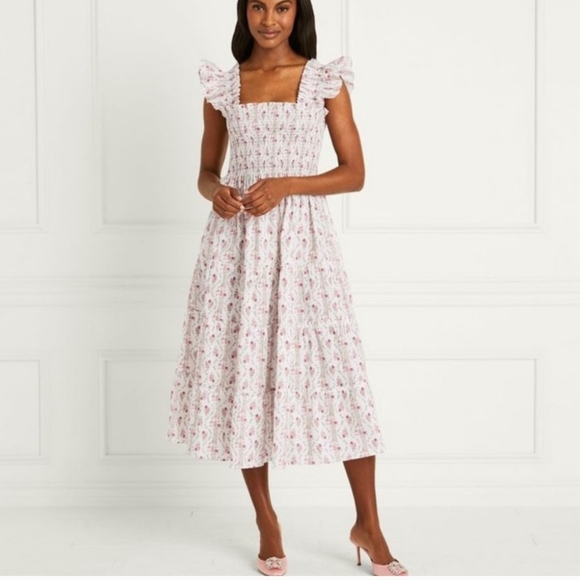 Hill House | Dresses | Hill House Ellie Nap Dress Vine Print White Floral Midi Dress Smocked ...